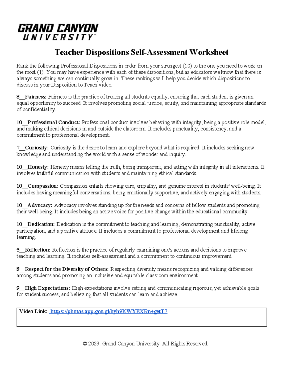 UNV-108-T6 Teacher Dispositions Self-Assessment Worksheet Guide - Studocu