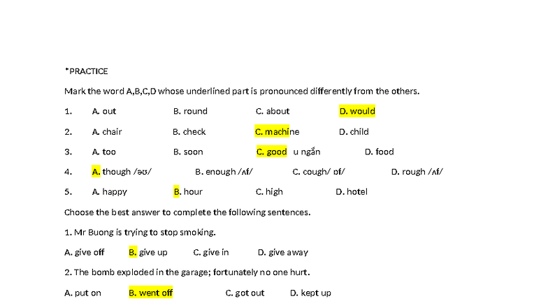 Practice - Hay: Pronunciation & Vocabulary Exercises - Studocu