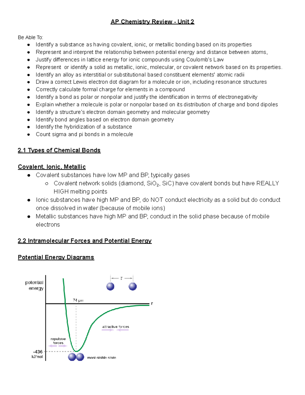 AP Chemistry (APC-101) Review: Unit 2 - Chemical Bonds & Structures ...