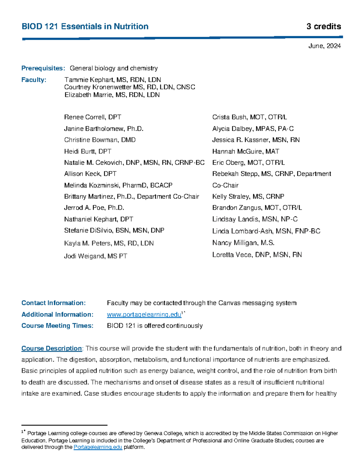 Biod121 - course outline - BIOD 121 Essentials in Nutrition 3 credits ...