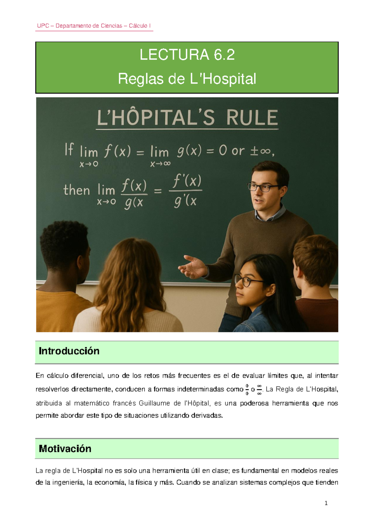 UPC Cálculo I - LECTURA 6.2: Reglas de L'Hospital y Límites ...