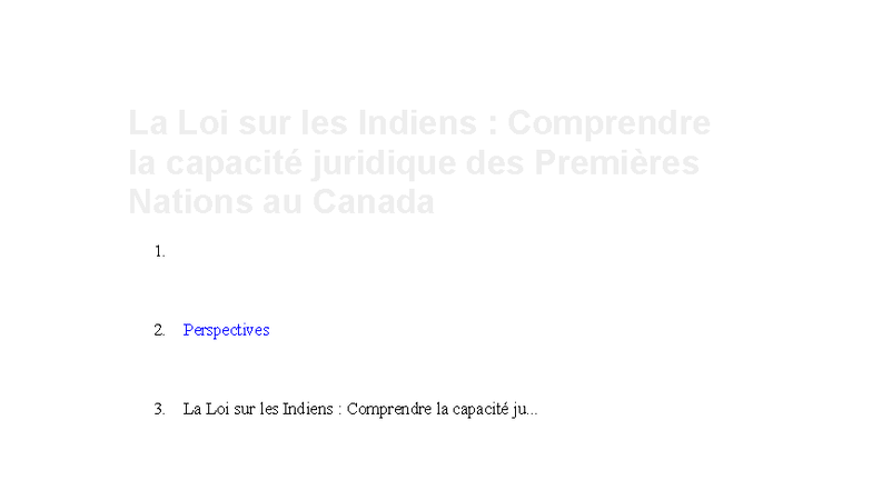 La Loi sur les Indiens : Capacité Juridique des Premières Nations au ...