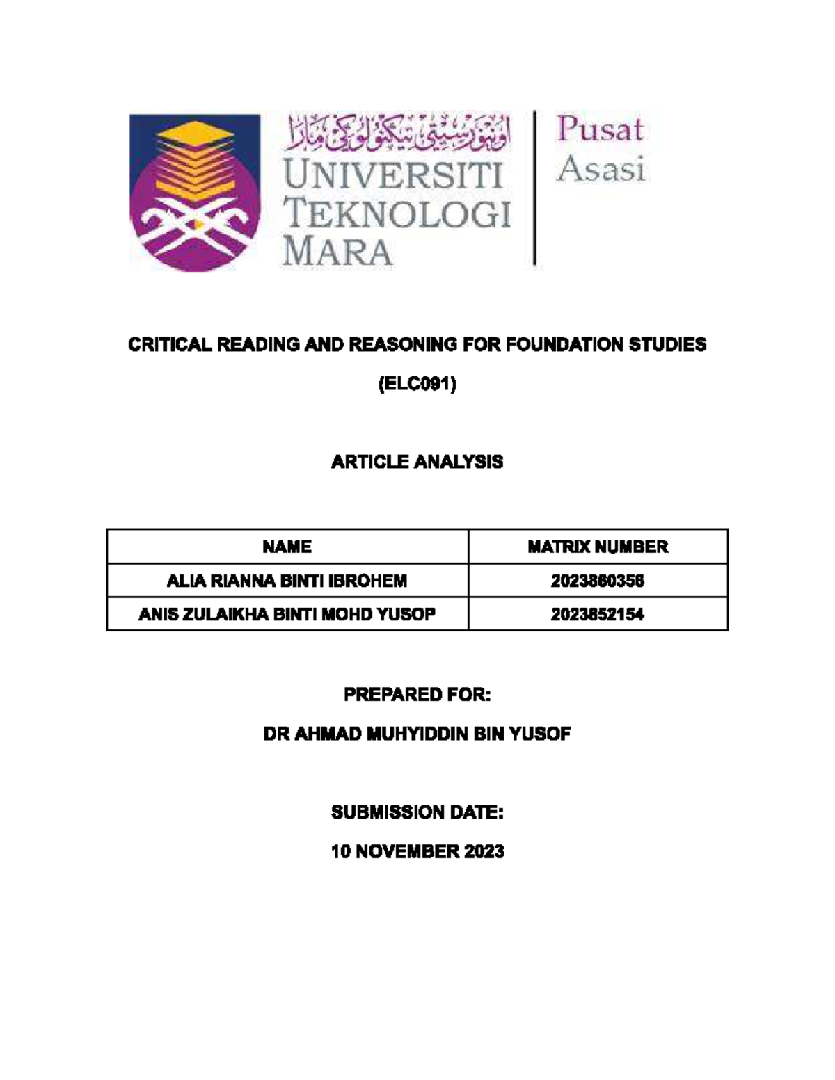 ELC091 Article Analysis: Comparing Clarity in Two Articles - Studocu