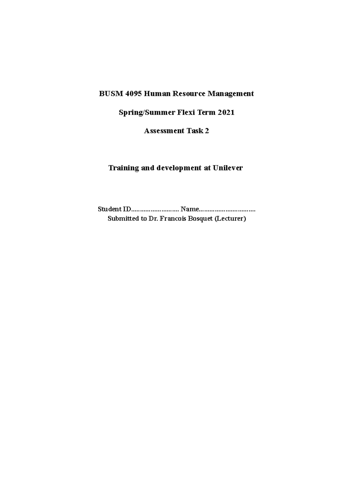 Human Resource Management:Training and development at Unilever - BUSM ...
