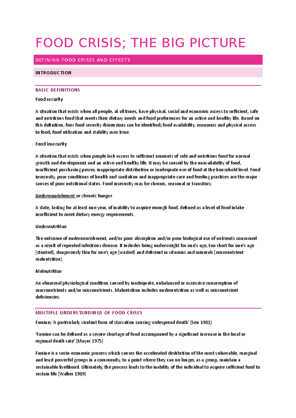 Food Crisis Overview: Key Definitions and Historical Context - Studeersnel