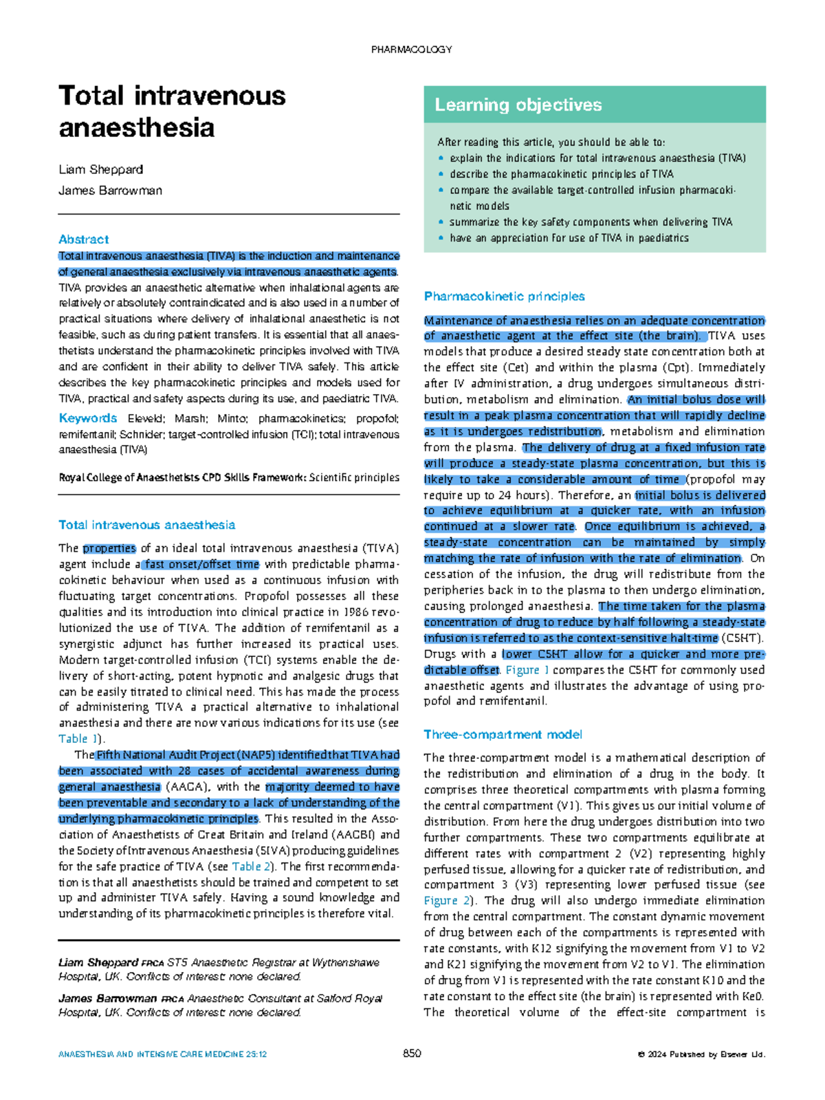 PHARMACOLOGY TIVA: Principles, Safety, and Pediatric Applications - Studocu