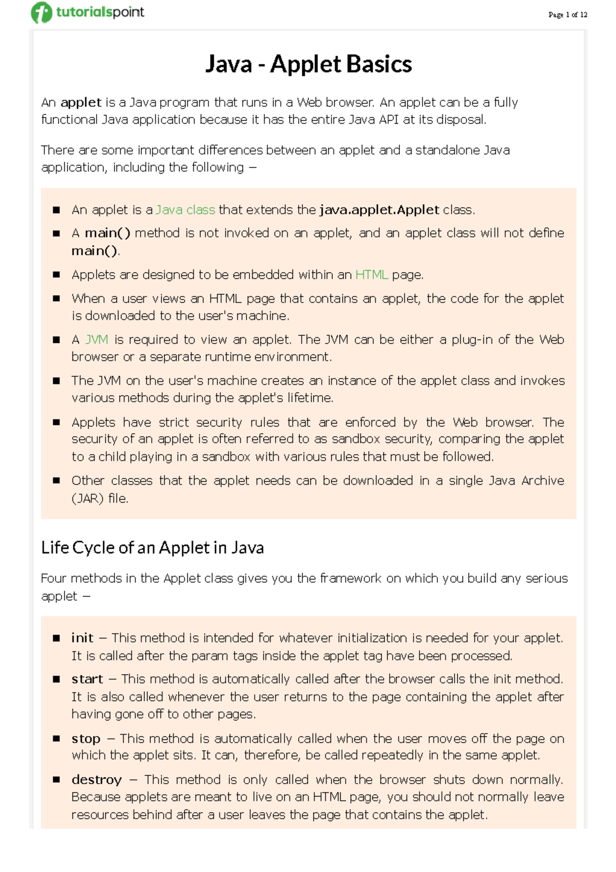 Java - Applet Basics - An applet can be a fully functional Java ...