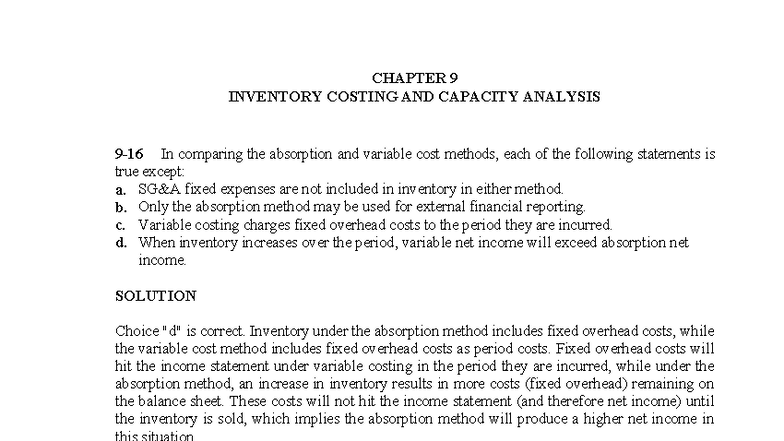 CHAPTER 9: INVENTORY COSTING & CAPACITY ANALYSIS - Key Concepts - Studocu