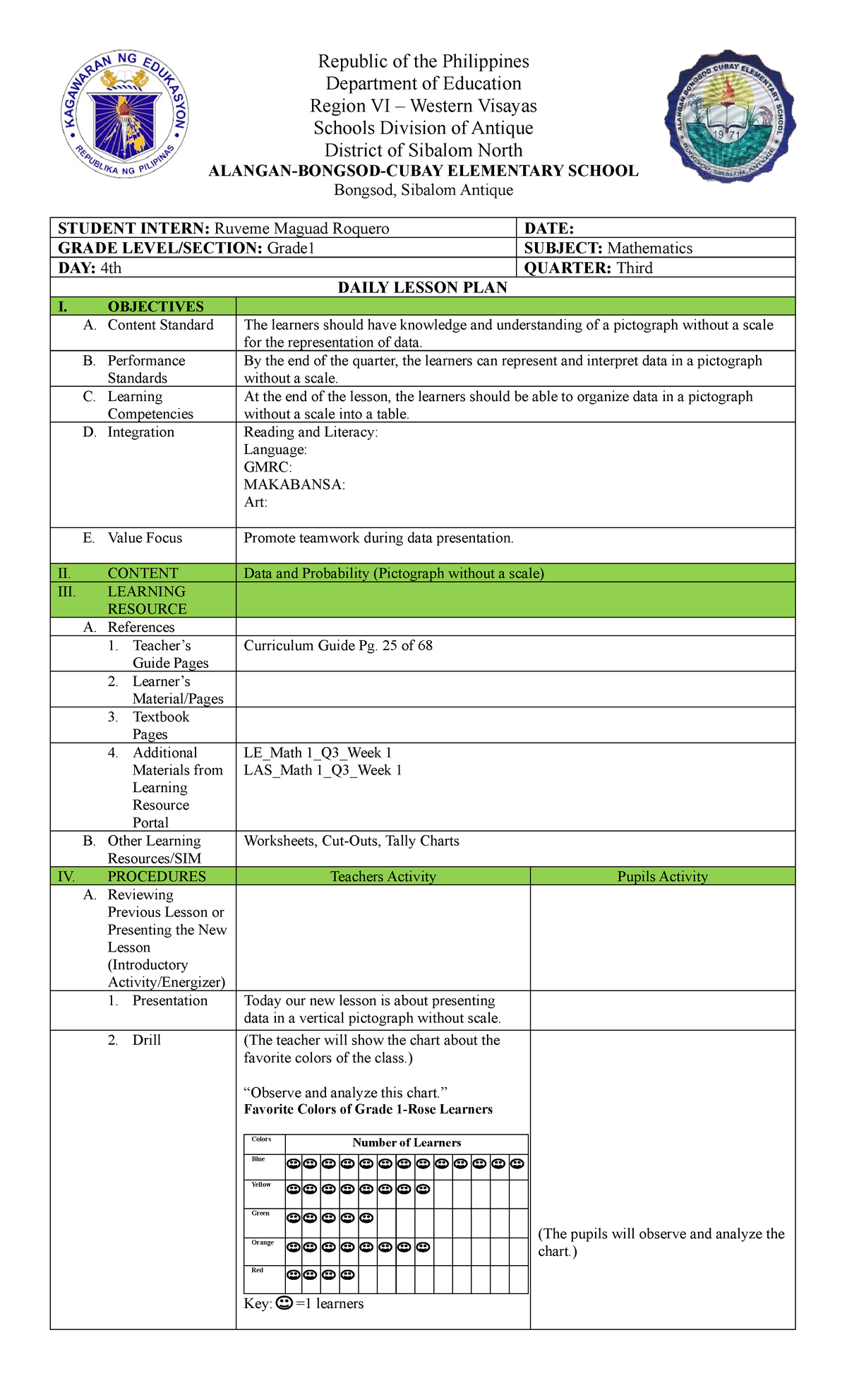 DLP MATH1 Q3 W1 D4 - Daily Lesson Plan for Grade 1 Math - Studocu