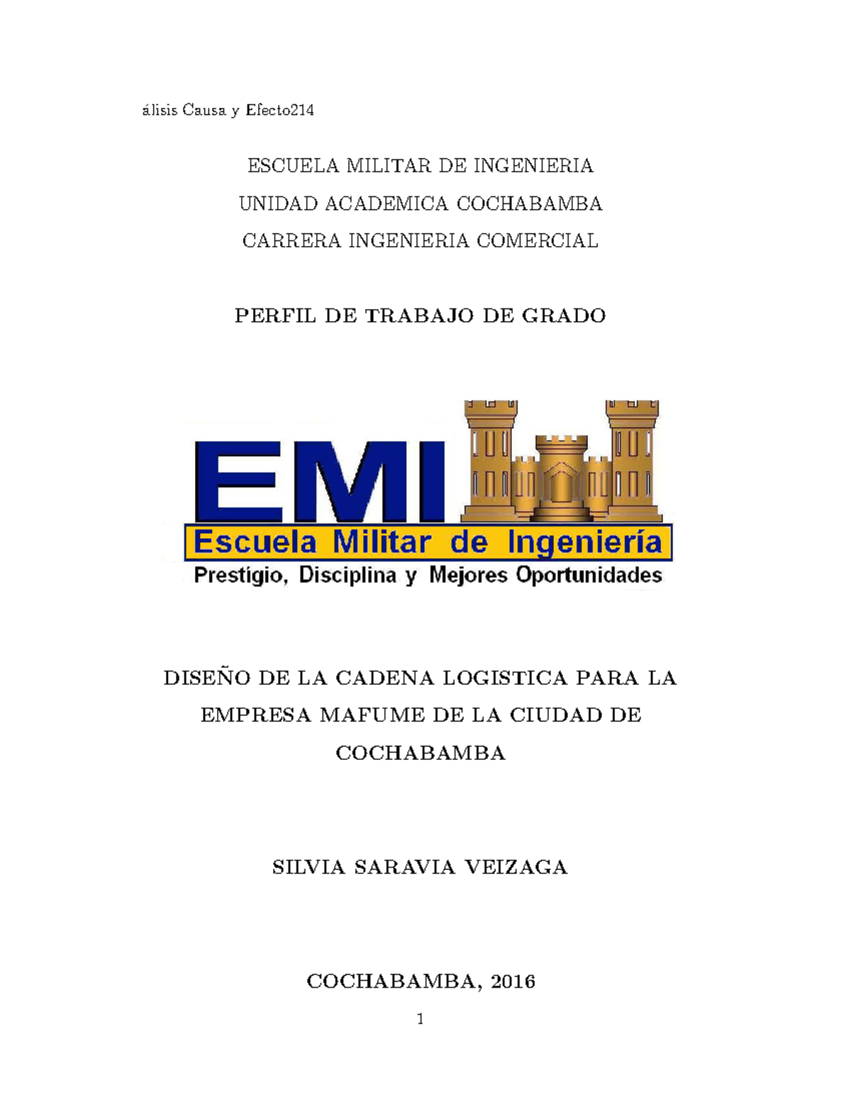 Perfil de Trabajo de Grado: Cadena Logística para MAFUME - EMI 2016 ...