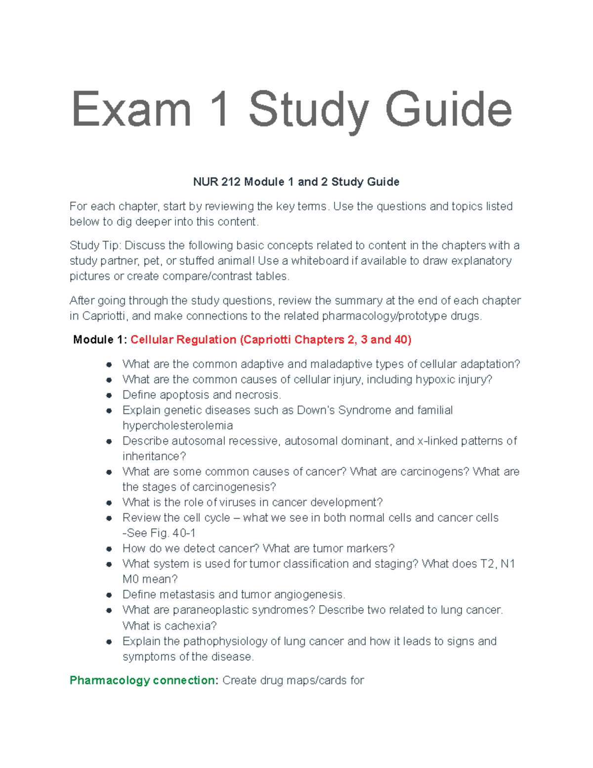 NUR 212 Exam 1 Study Guide: Key Concepts for Modules 1 & 2 - Studocu