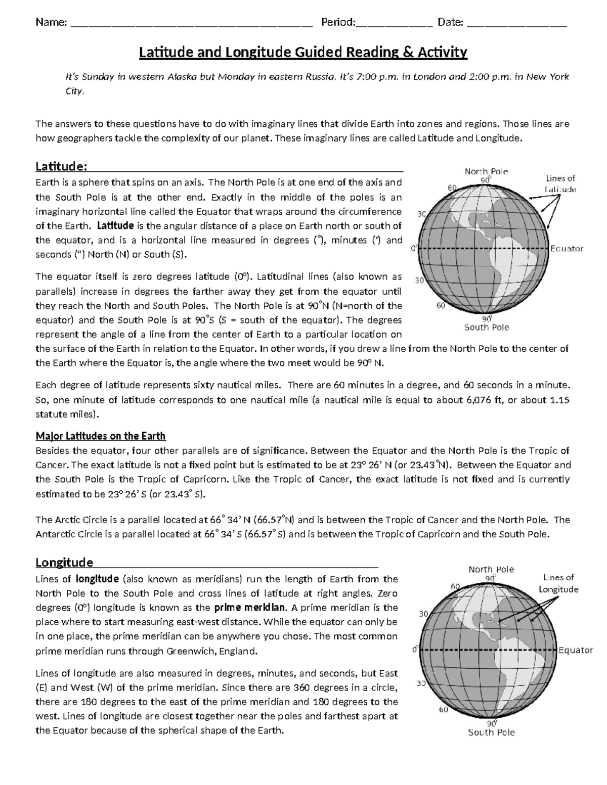Guided Reading Activity: Latitude and Longitude Explained - Studocu