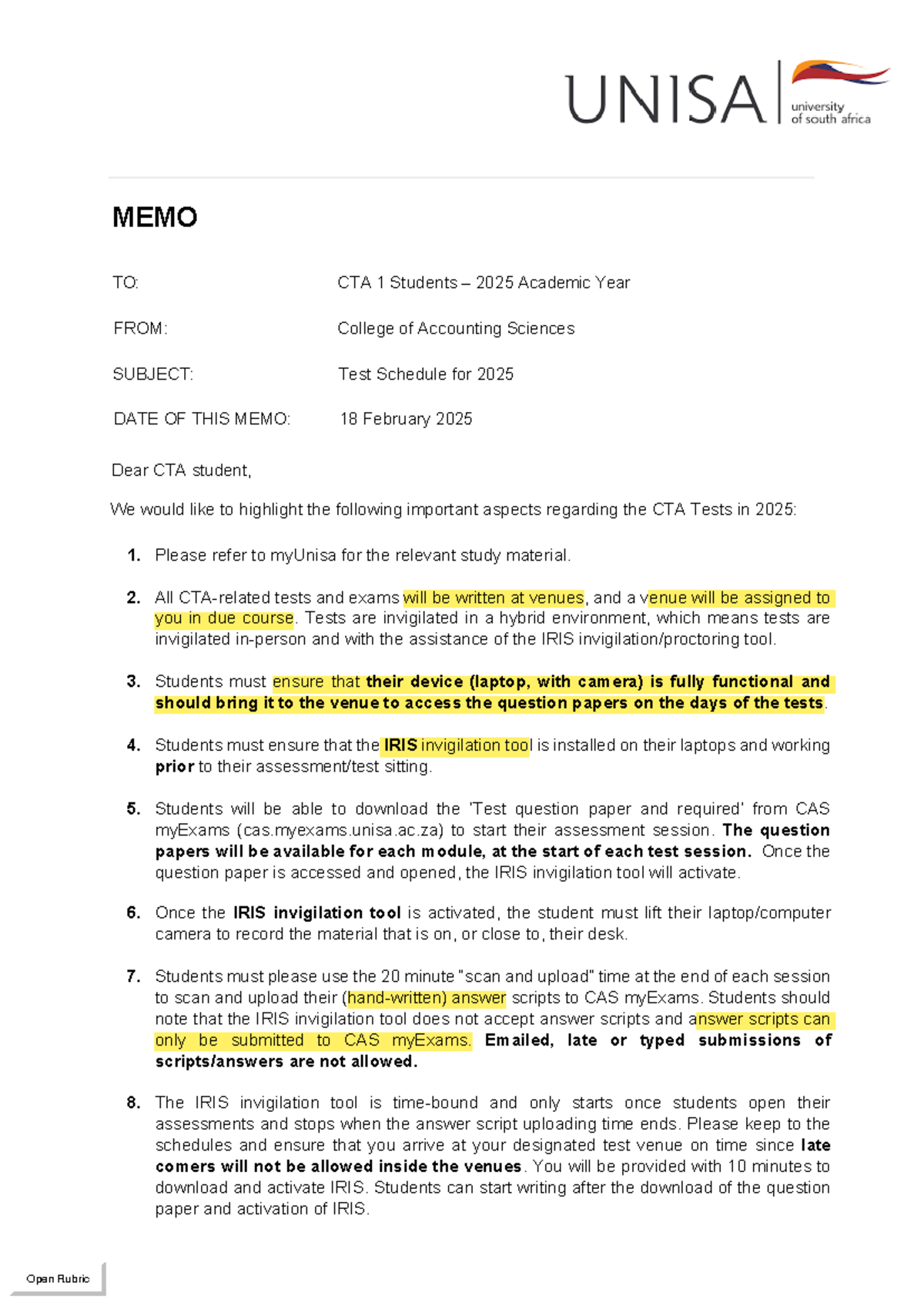 CTA Level 1 2025 Test Schedule and Important Guidelines - Studocu
