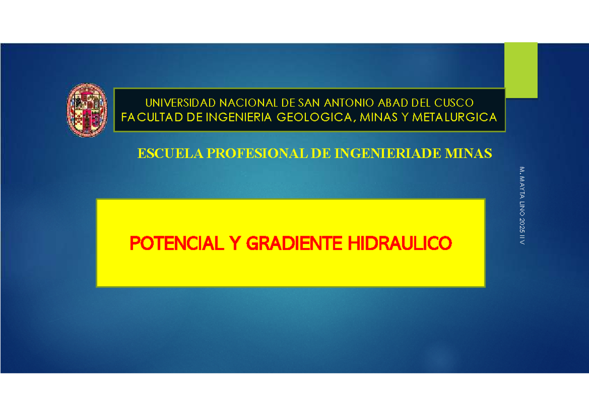Potencial y Gradiente Hidráulico - Ingeniería de Minas 2025 II V - Studocu