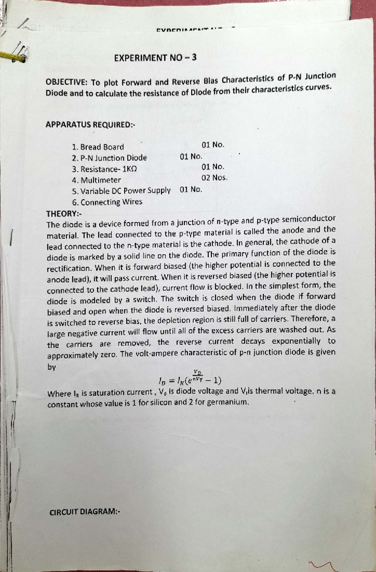ECE Lab Manual 2: Experiment 3 - Characteristics of Junction Diodes - Studocu