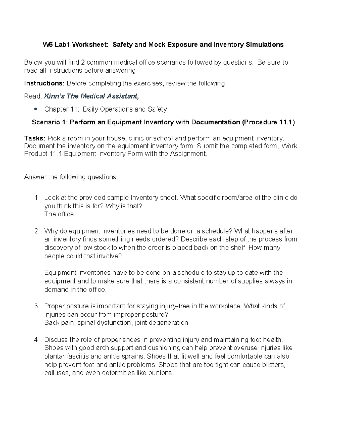 MOA110 Week 6 Lab: Safety & Exposure Inventory Simulations - Studocu