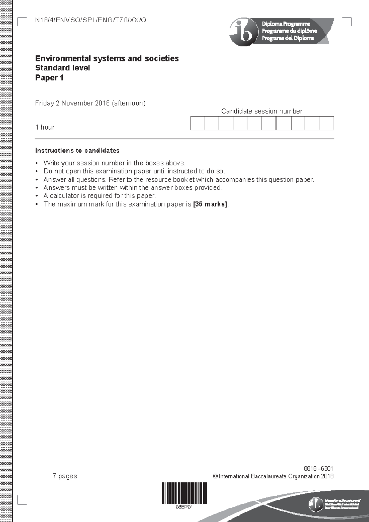 ESS1 Q - Exam Paper on Environmental Systems and Societies - Studocu