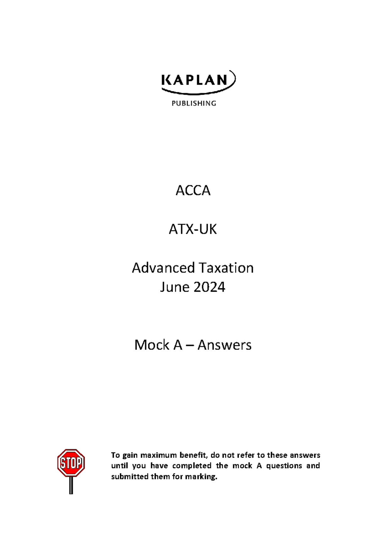 ACCA ATX K: Advanced Taxation June 2024 Mock A Answers - Studocu