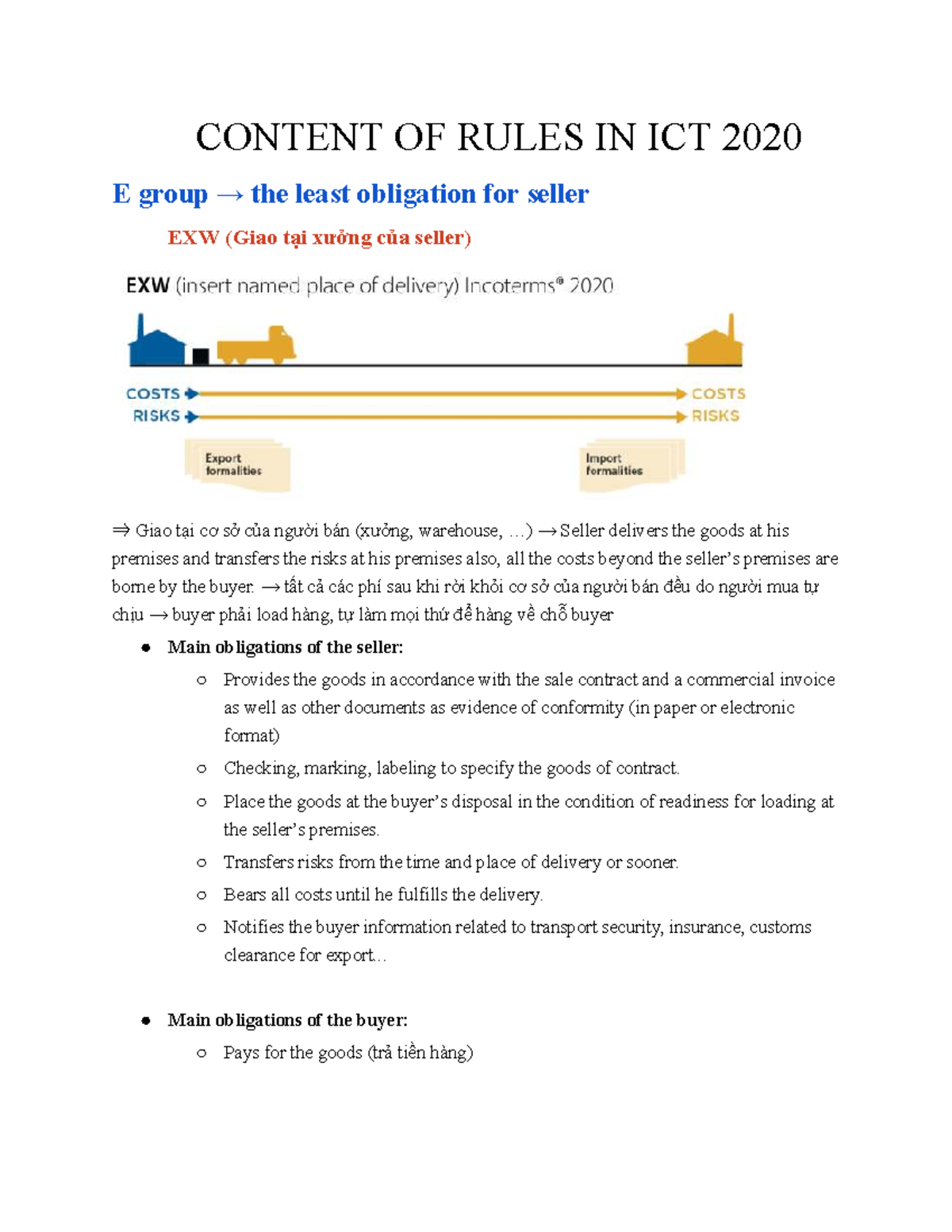 Summary of Incoterms 2020 - Course Code & Notes by Thầy Cương - Studocu