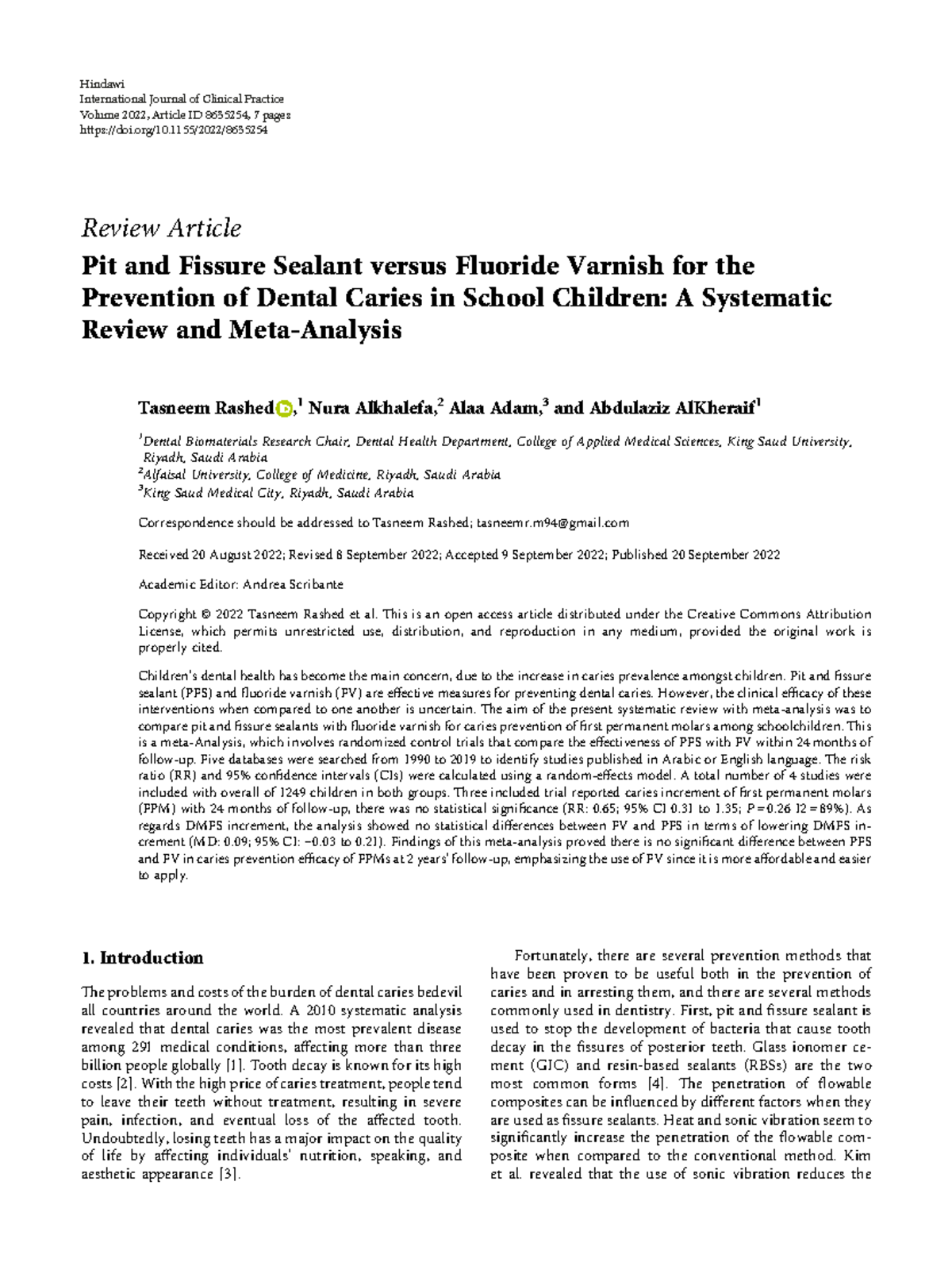 Systematic Review: PFS vs FV for Caries Prevention in Schoolchildren ...