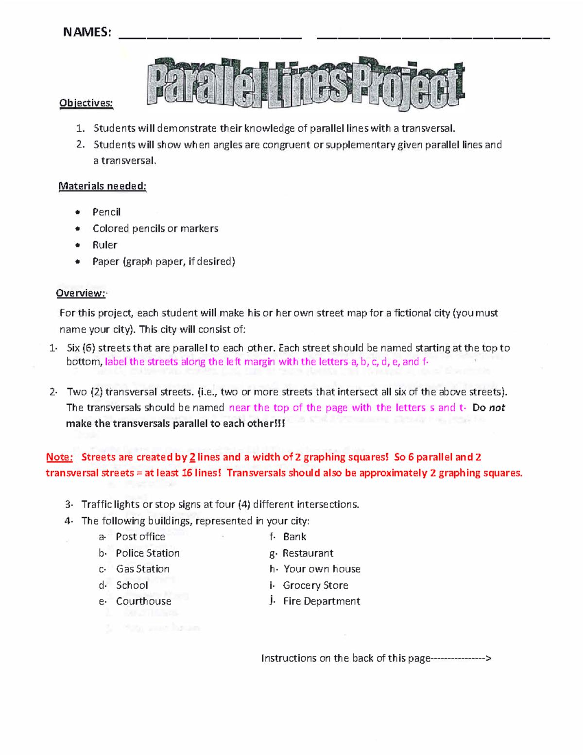 Angle Pairs & Transversals Project (MATH 101) - City Map Creation - Studocu