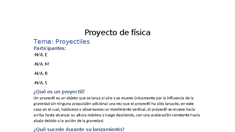Proyecto de física - trabajo sobre mrua y caida libre - Proyecto de ...