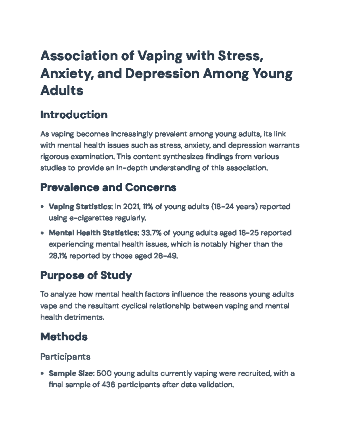 Vaping and Mental Health: Stress, Anxiety, and Depression in Young ...