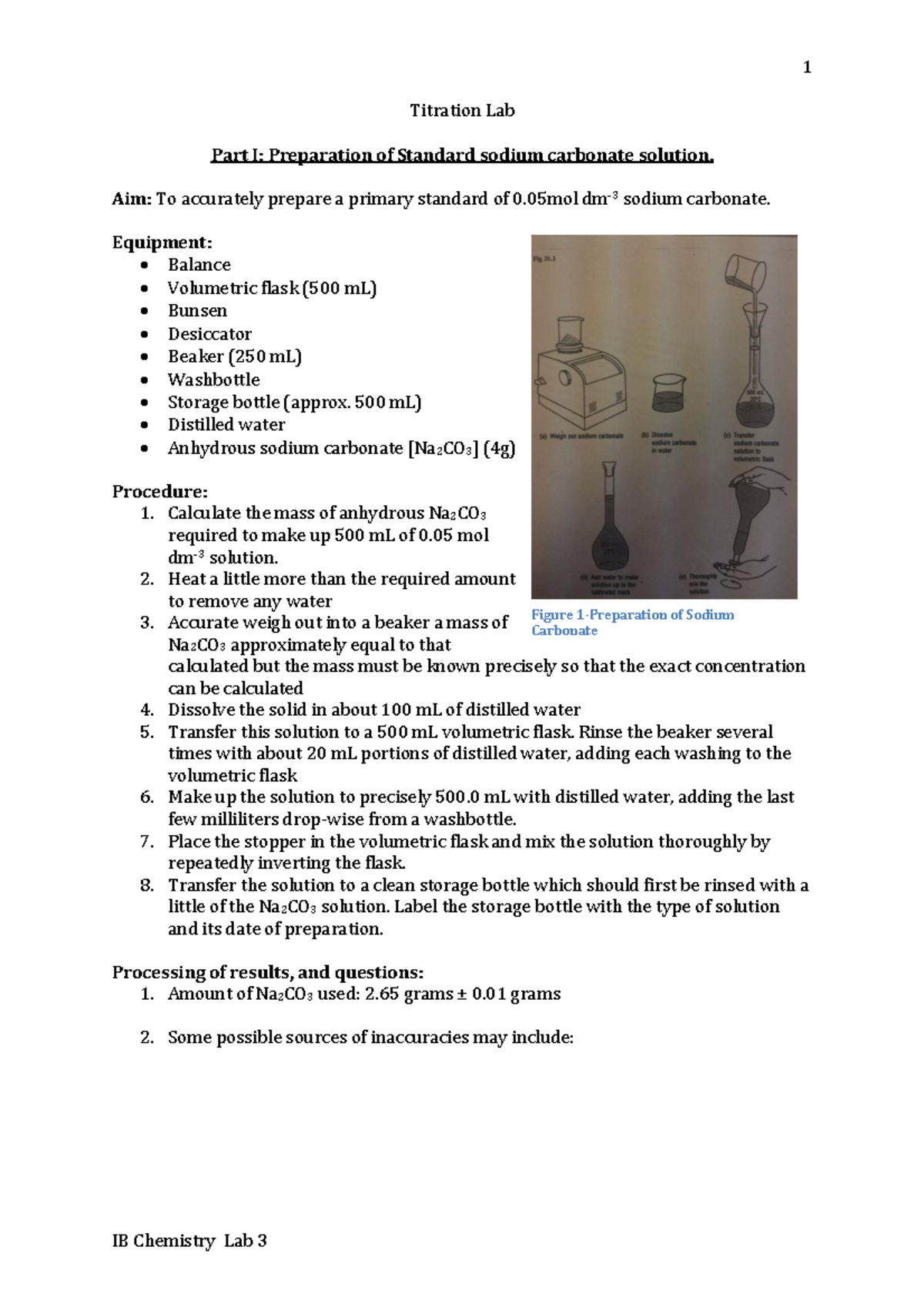 IB Chemistry Lab 3: Titration Lab - Standard Solutions Preparation ...