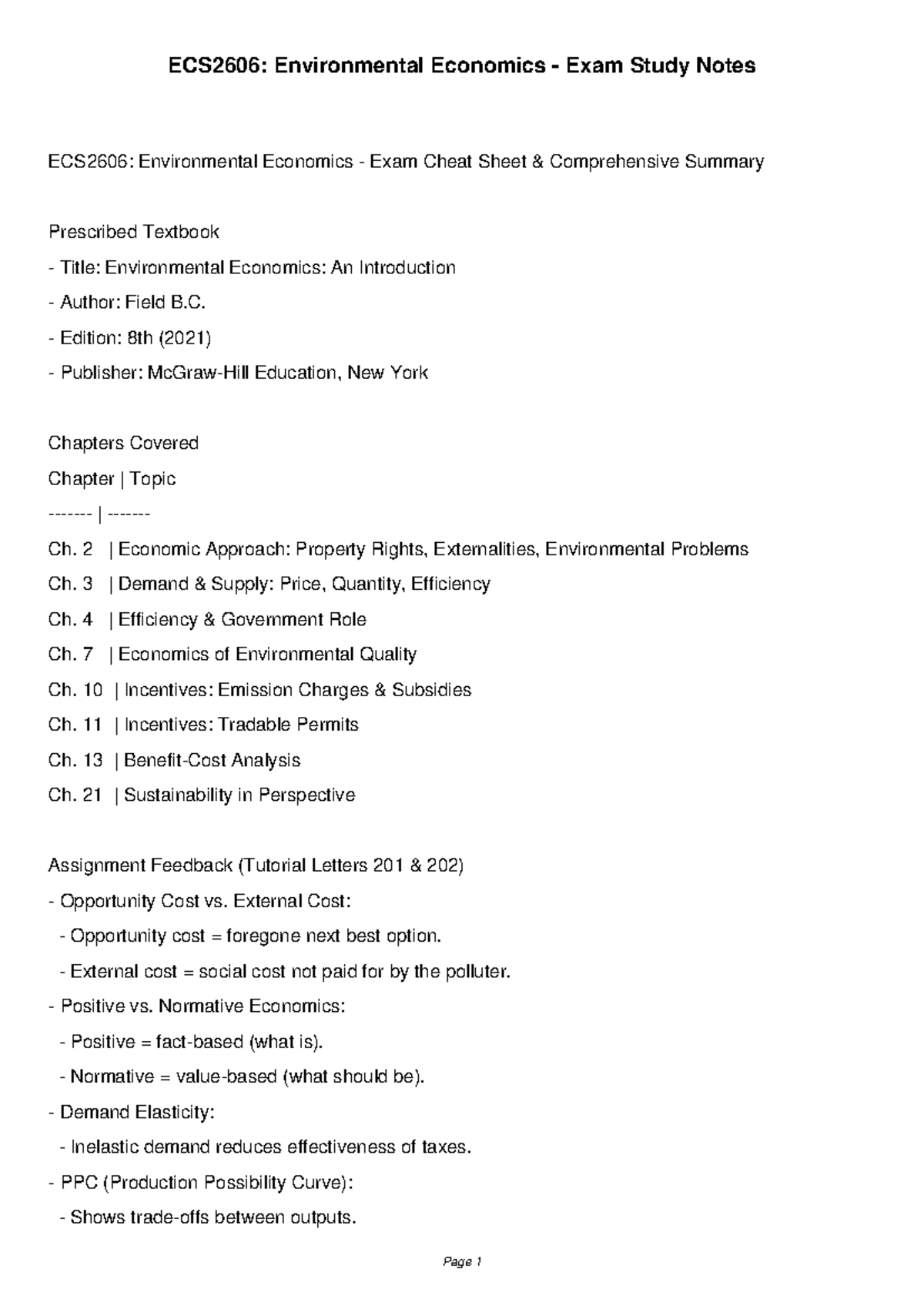 ECS2606: Environmental Economics Exam Study Notes & Key Concepts ...