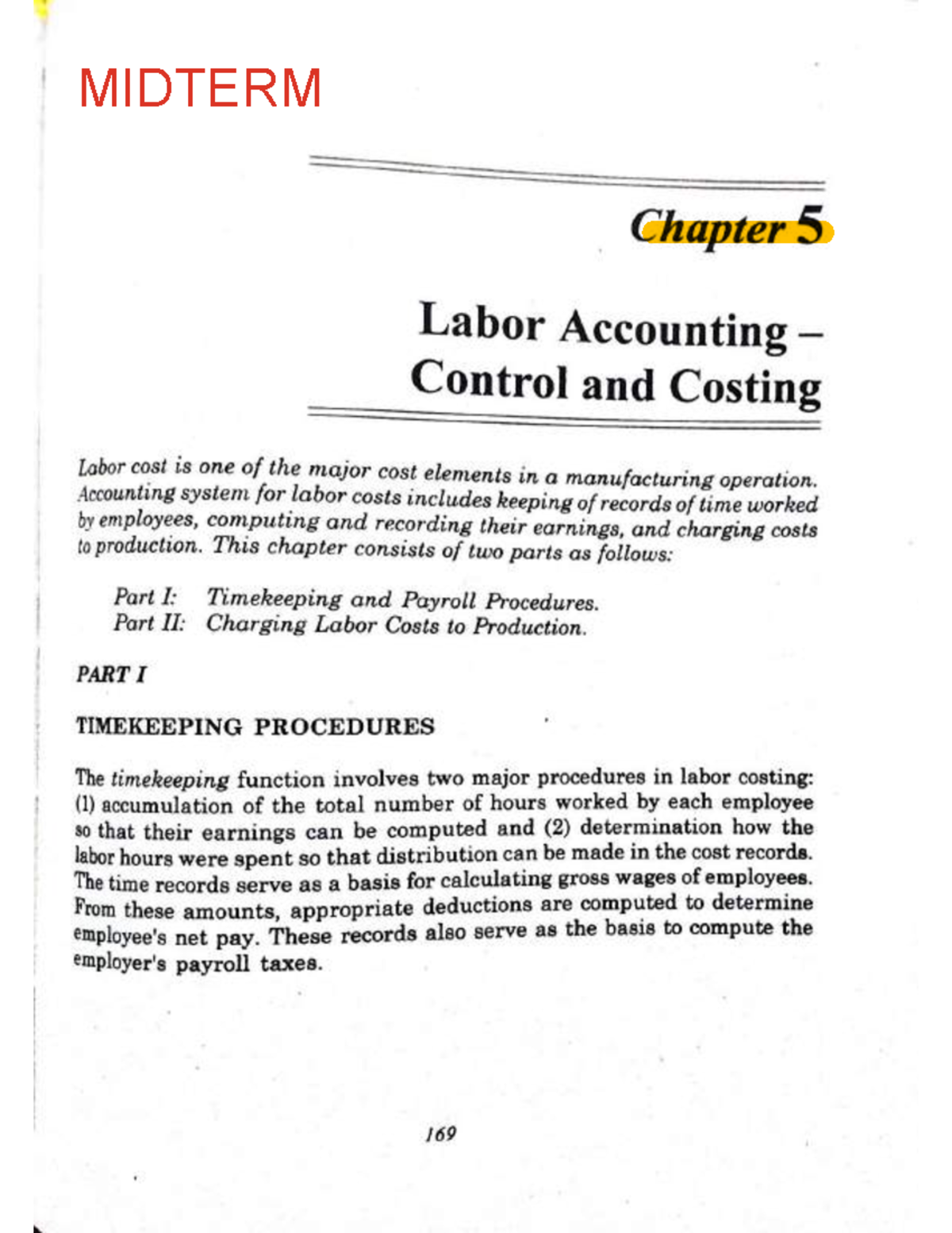 MIDTERM Chapter 5: Labor Accounting Control & Costing Procedures - Studocu