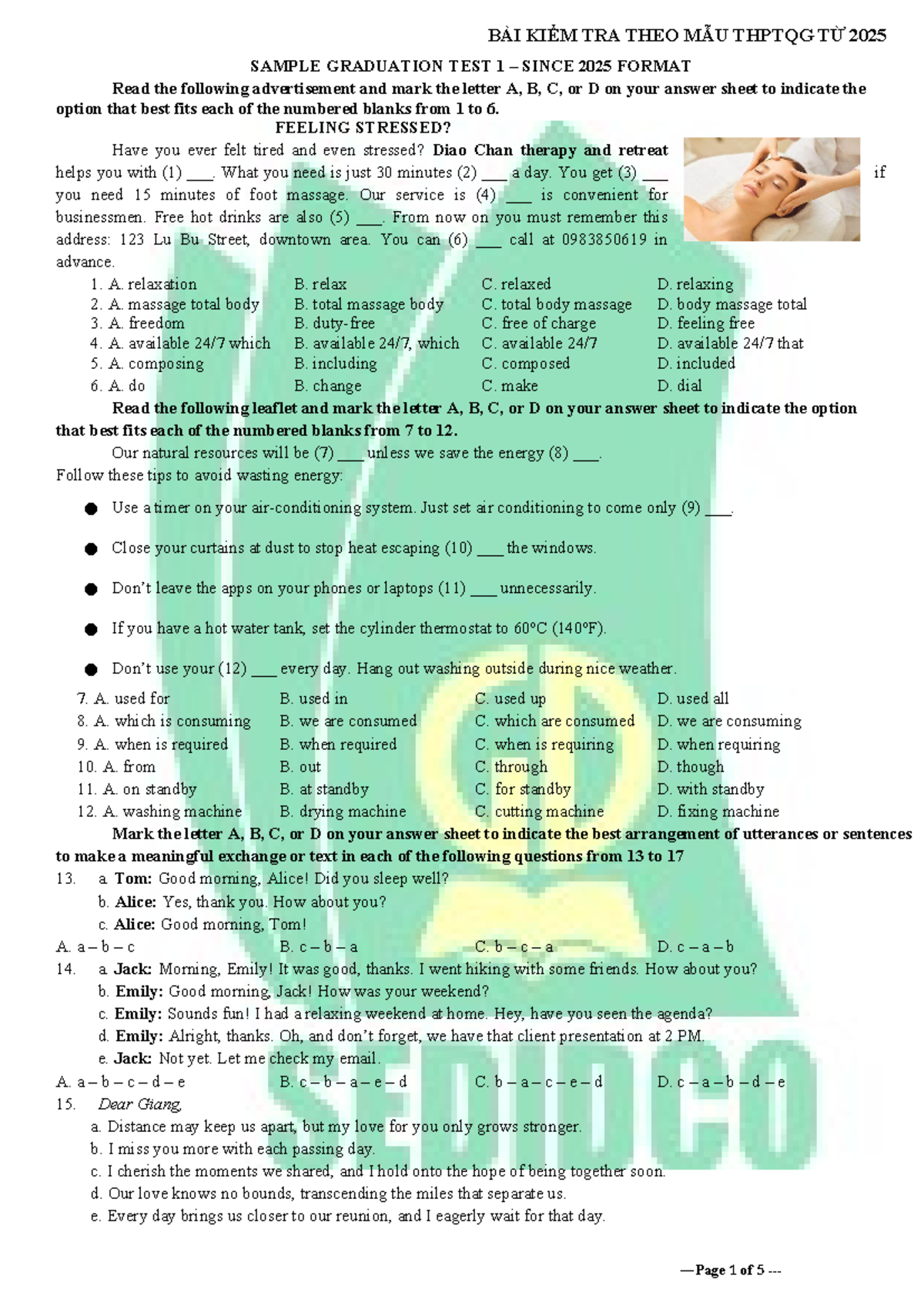 Graduation Test 1 - Format Since 2025 - Sample Questions and Answers ...