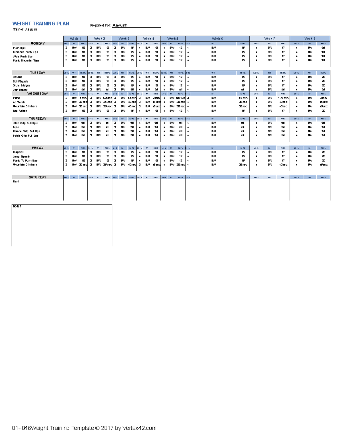 Weight Training Plan Template - Course 01+046 for Trainer Aayush - Studocu