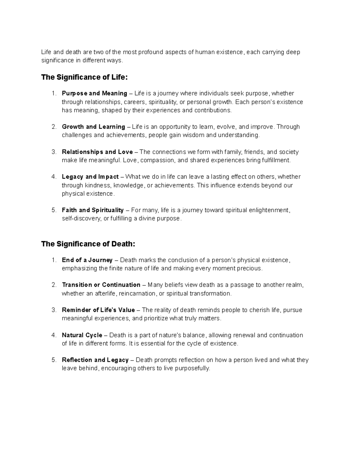 LIFE-AND-DEATH: Understanding Their Profound Significance - Studocu