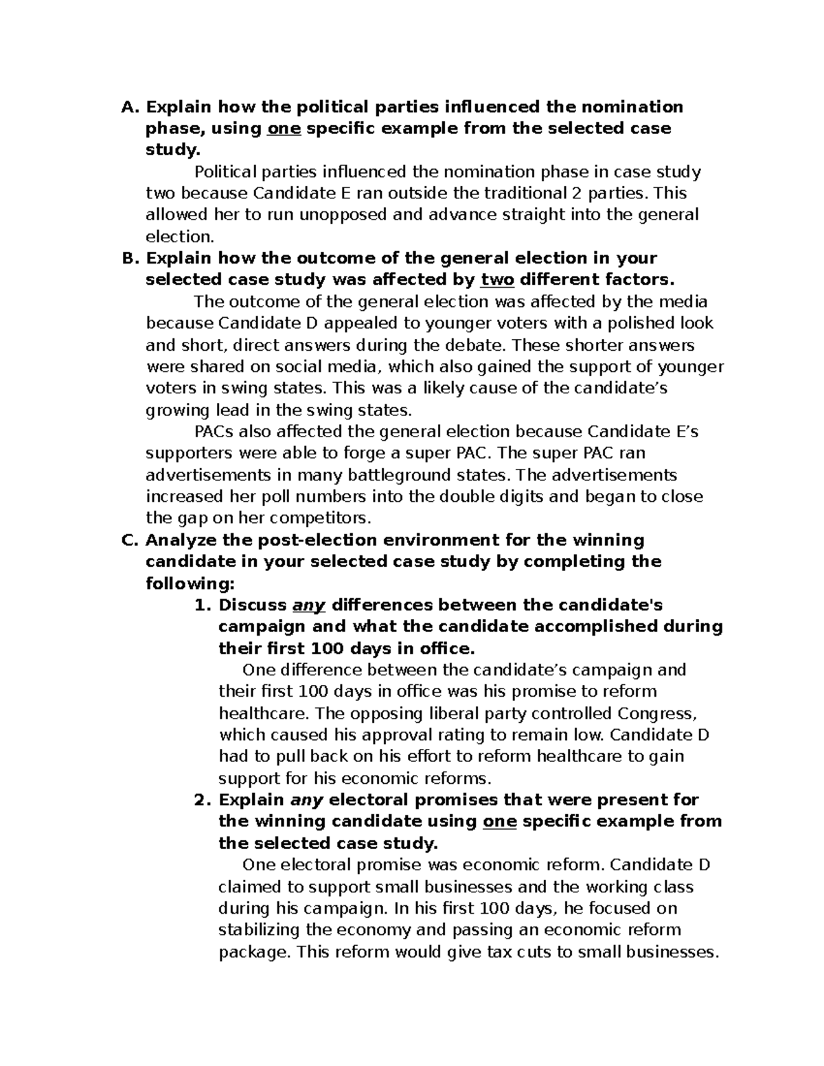Political Parties & Election Outcomes: Case Study Analysis (Task 2 ...