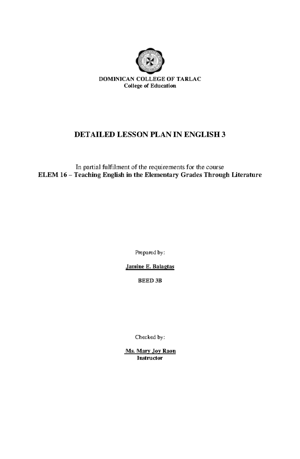 ELEM 16: Detailed Lesson Plan in English 3 - Little Red Riding Hood ...