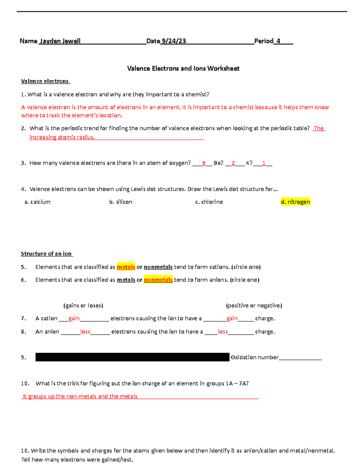 HW on Valence Electrons and Ions - Chem Study Guide - Studocu