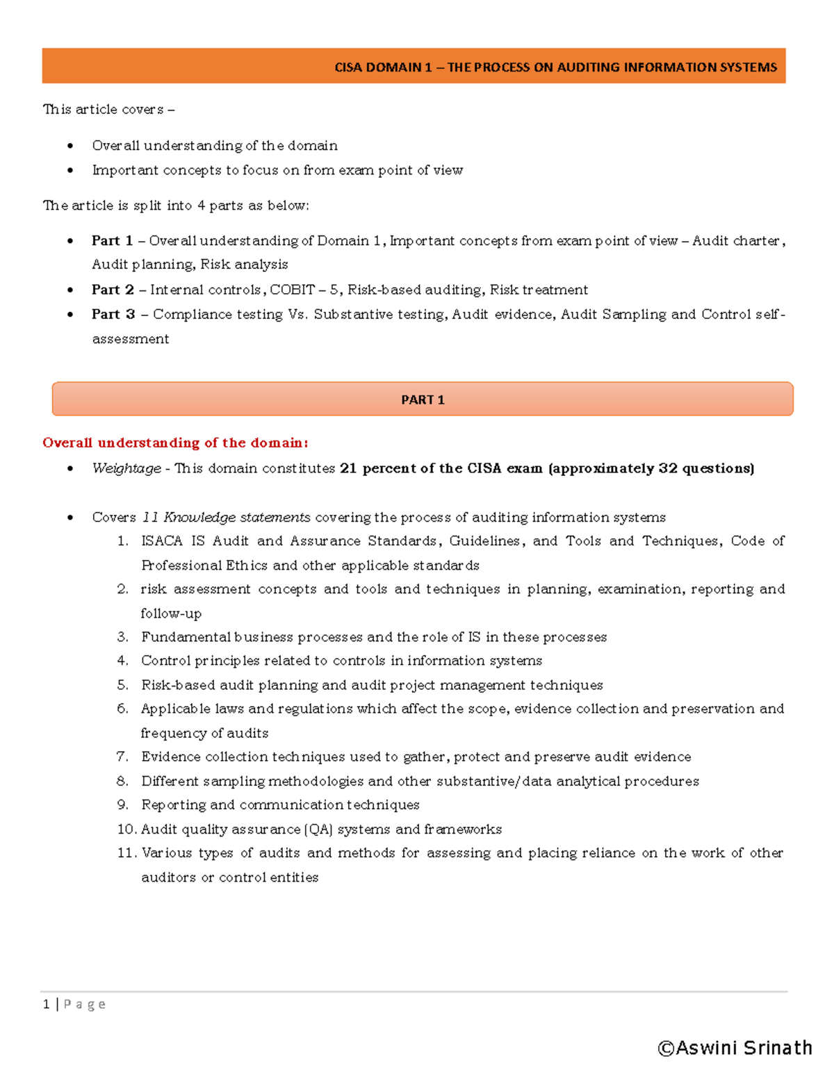 CISA Domain 1: Auditing Information Systems Overview and Key Concepts ...