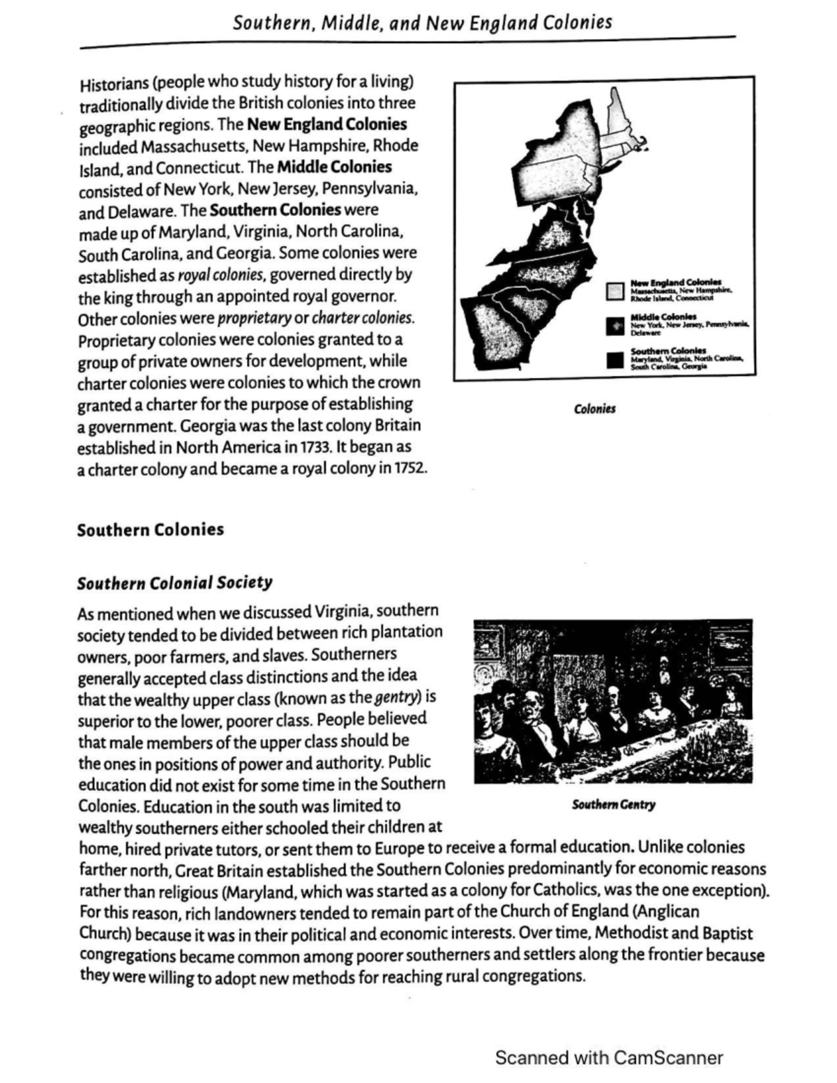 Final Exam Study Guide: Southern, Middle, and New England Colonies ...