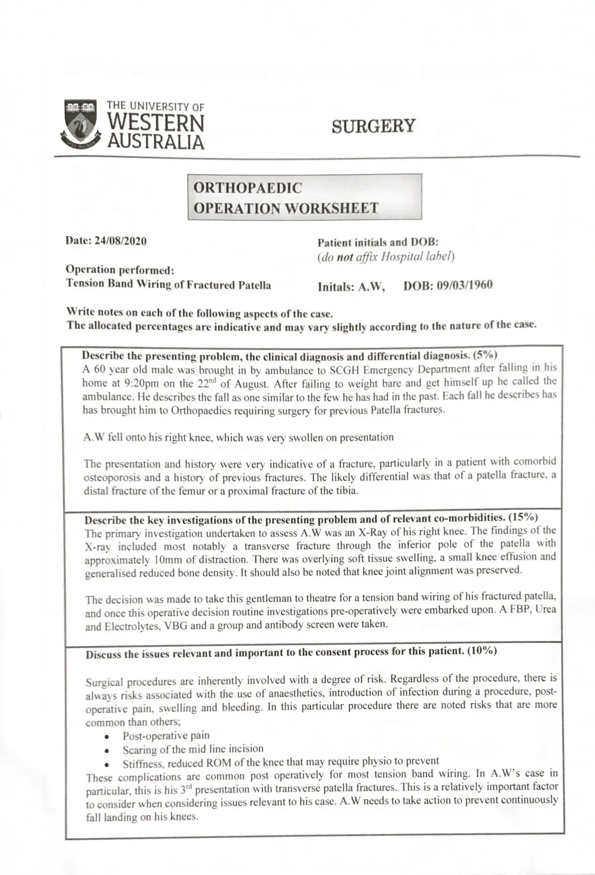 Orthopedic Operation Worksheet - IMED5311 - Studocu