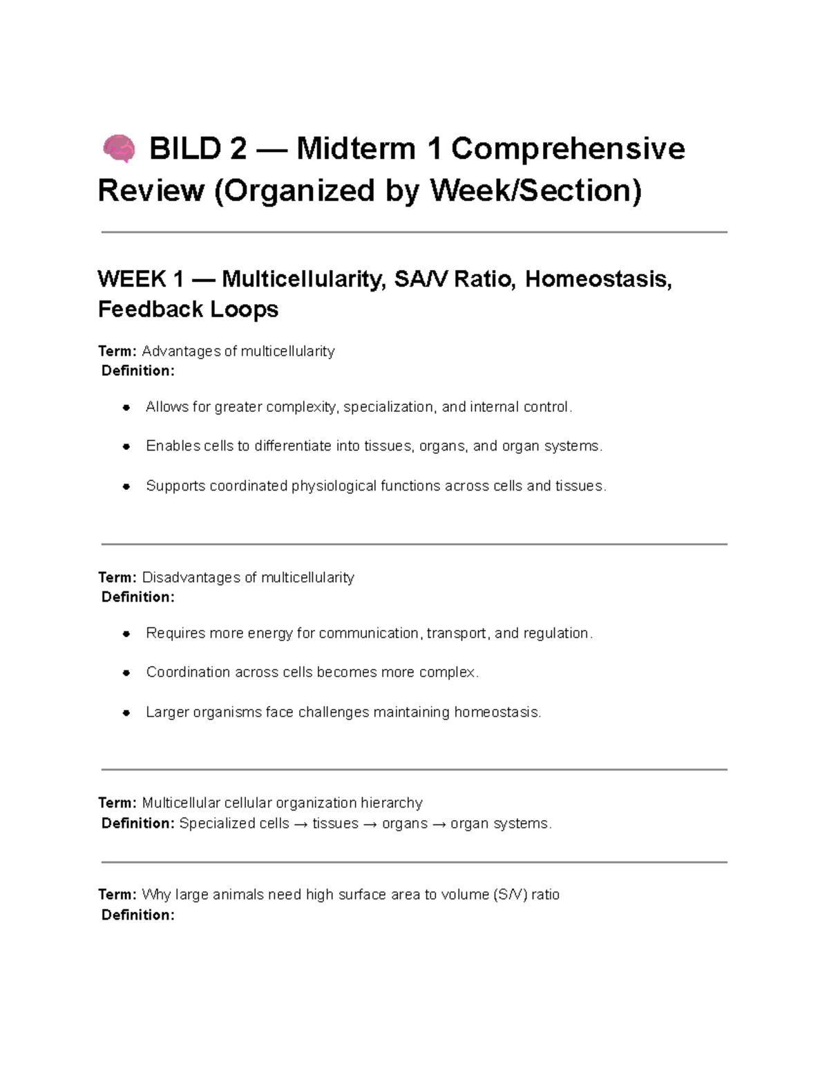BILD 2 — Midterm 1 Comprehensive Review - Studocu