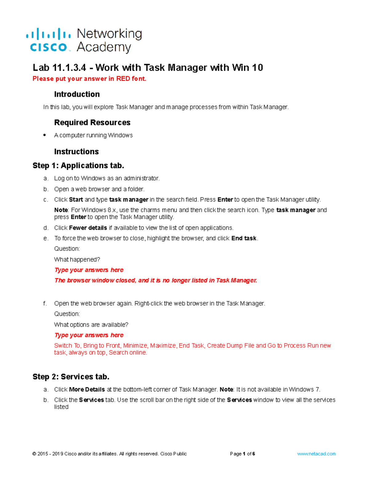 11.1.3.4 Lab - Managing Processes and Services with Task Manager - Studocu