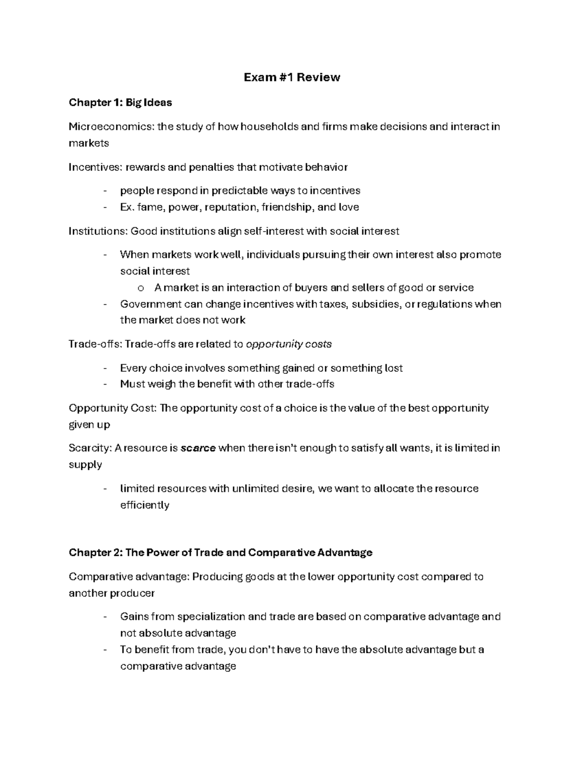 Microeconomics Exam #1 Review: Key Concepts & Definitions - Studocu