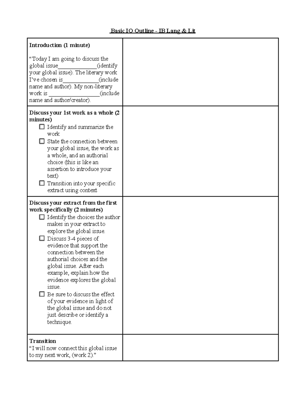 IB Lang & Lit - Individual Oral Practice Outline and Guide - Studocu