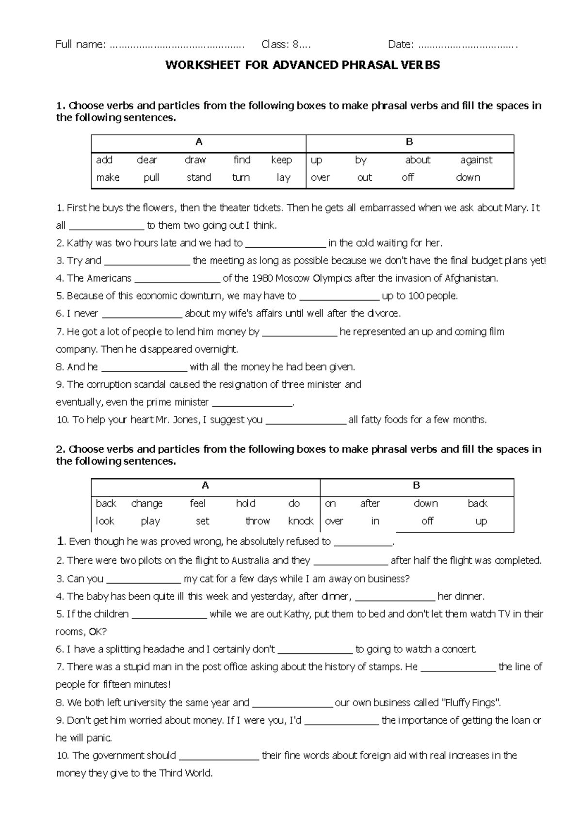 Advanced Phrasal Verbs 1 - Full name ...