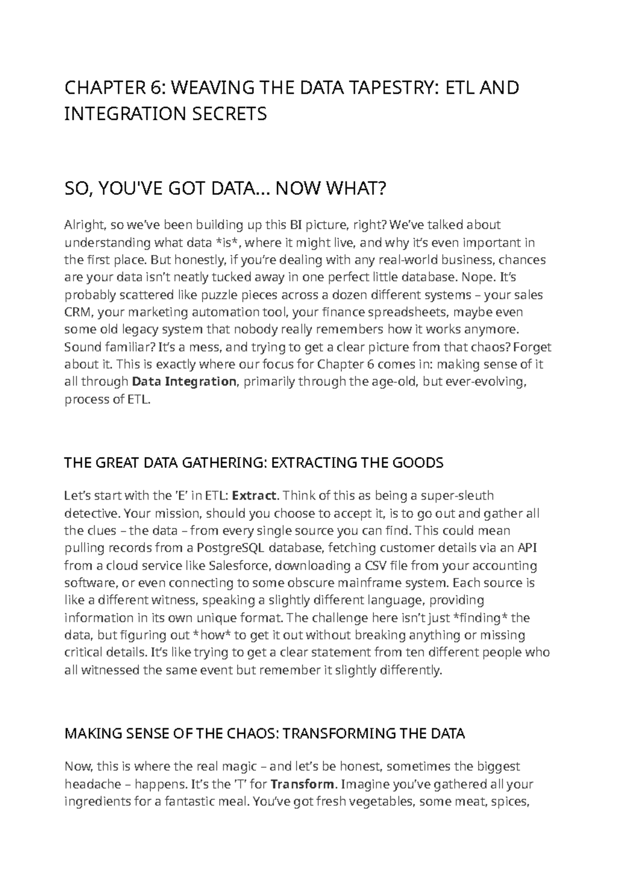 CHAPTER 6: ETL & DATA INTEGRATION SECRETS IN BI - Studocu