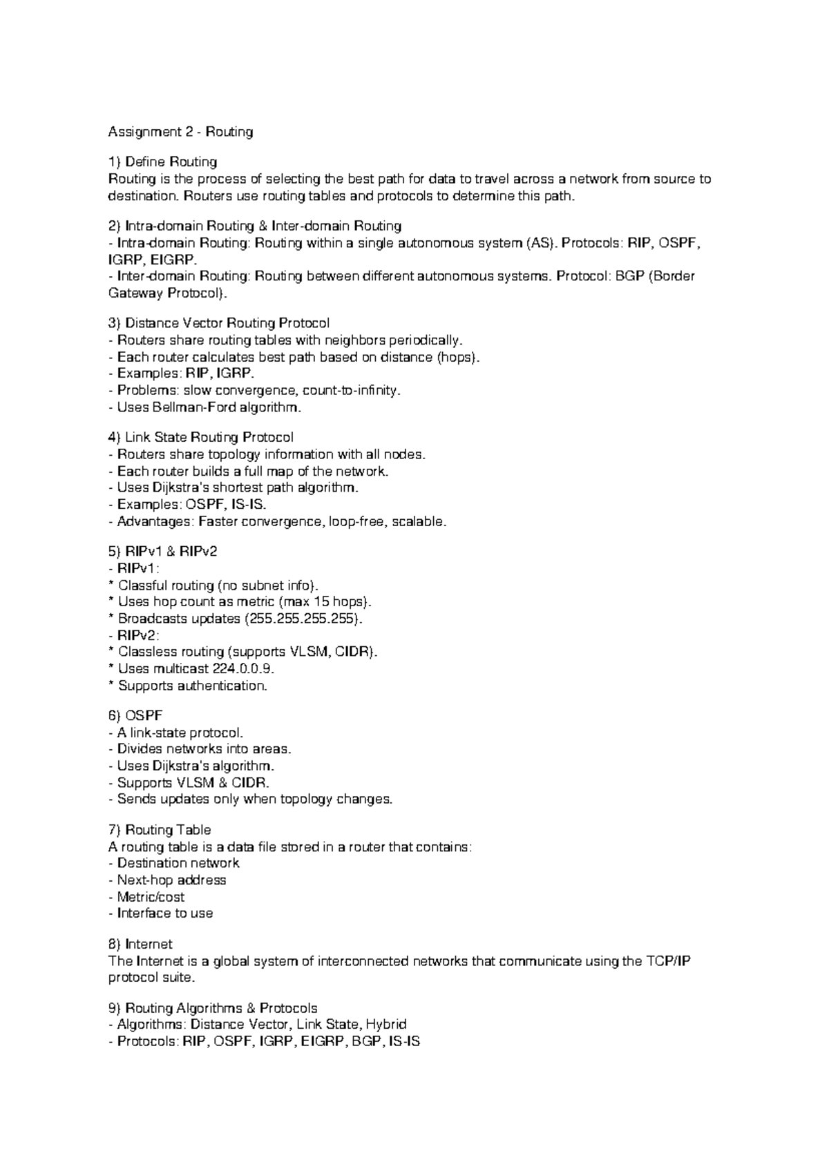 Routing Assignment 2 - Comprehensive Study Notes - Studocu