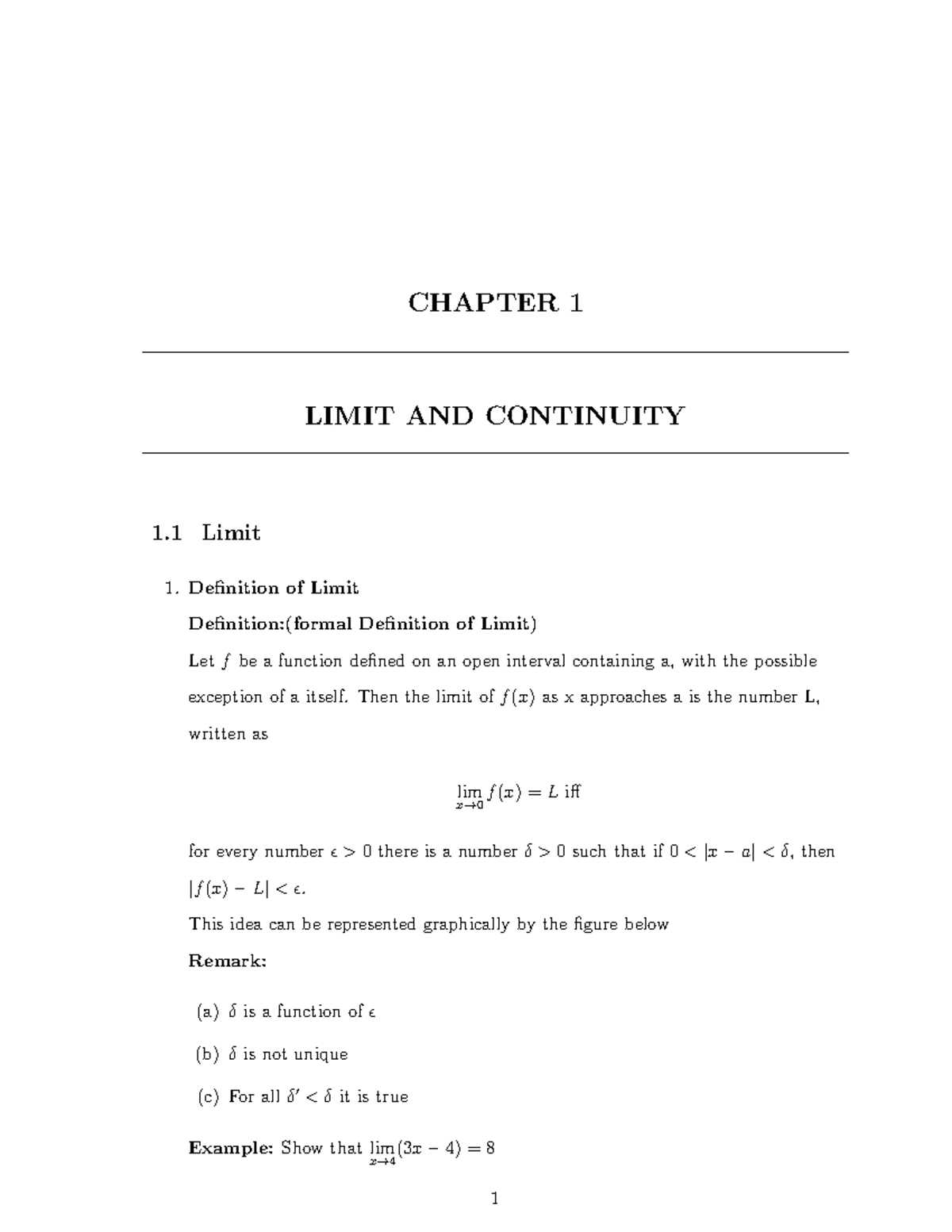Limit - Ohx - CHAPTER 1 LIMIT AND CONTINUITY 1 Limit Definition of Limit Definition:(formal ...