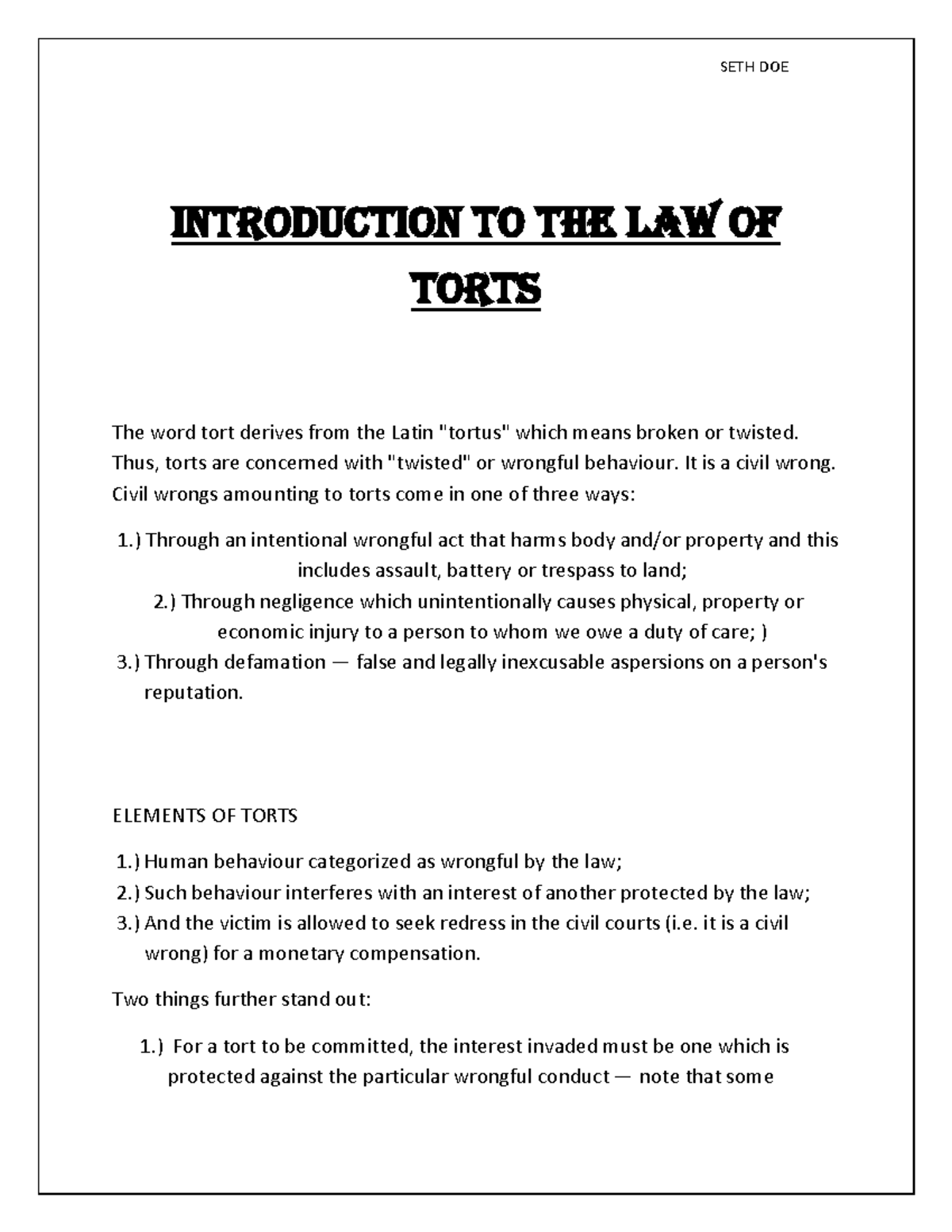**Intro to Torts: Elements, History, and Key Differences (Law 101 ...