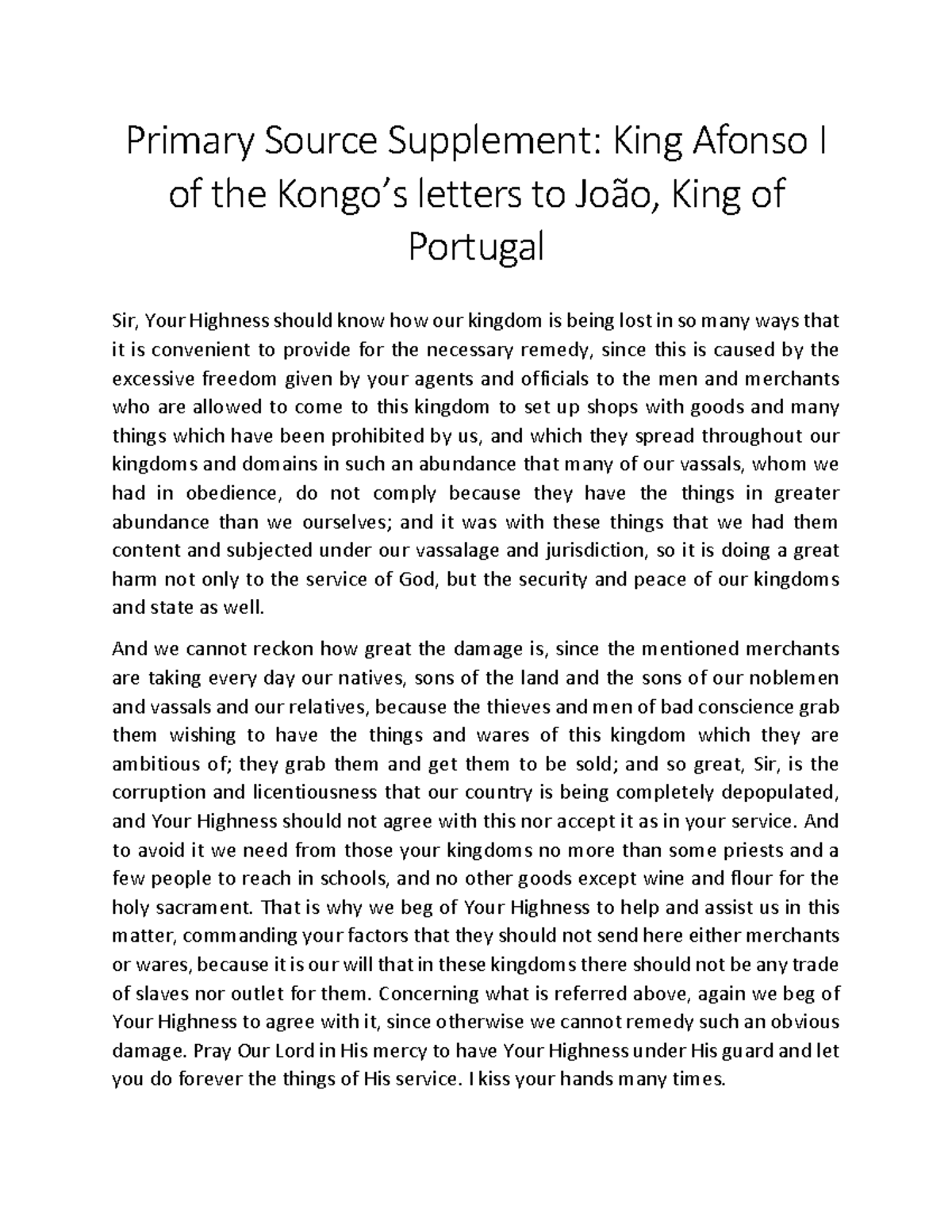 Letters from King Afonso I of Kongo to King João of Portugal (1526 ...