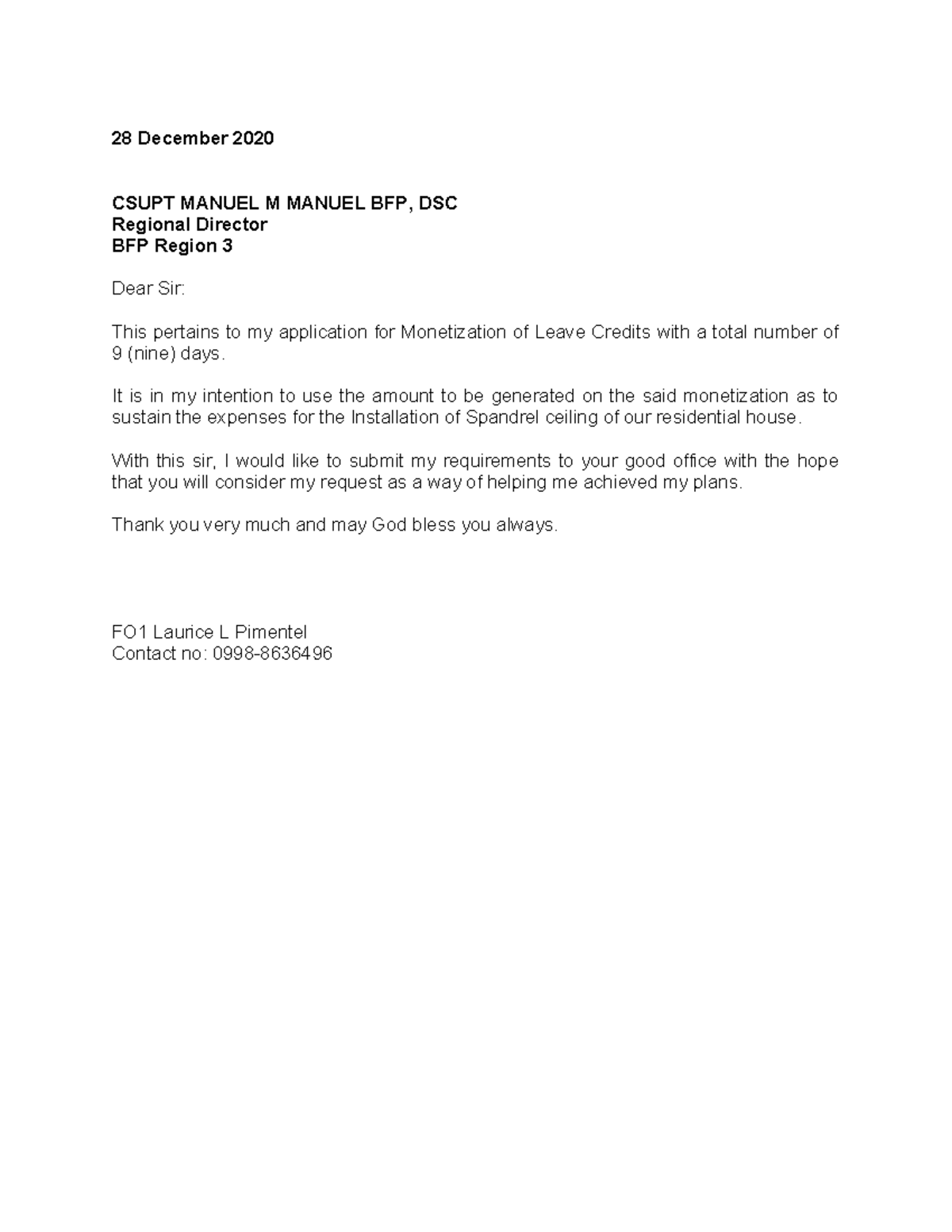 Request for Monetization of Leave Credits - FO1 Pimentel - Studocu